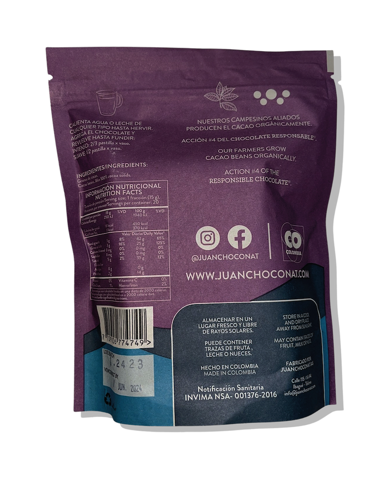 Chocolate para bebida Sin Azúcar 100% Cacao – JUAN CHOCONAT